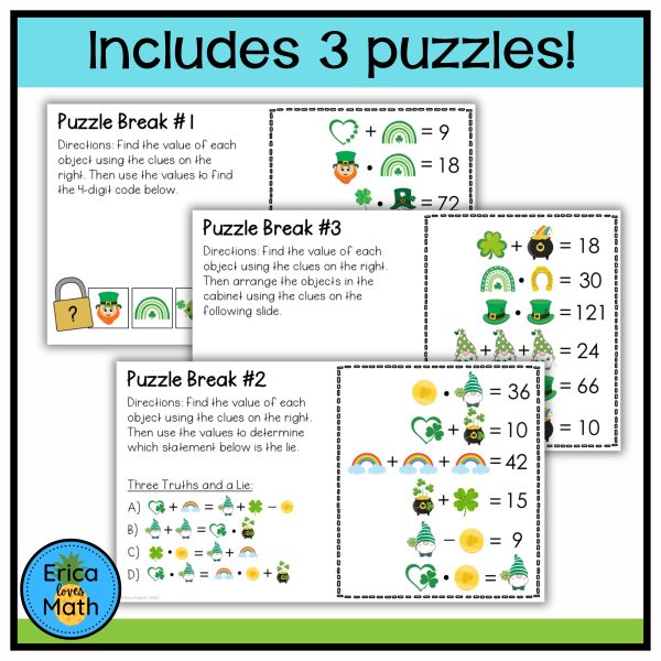 Math Logic Puzzle Activity for St. Patrick’s Day Brain Break - Made By ...