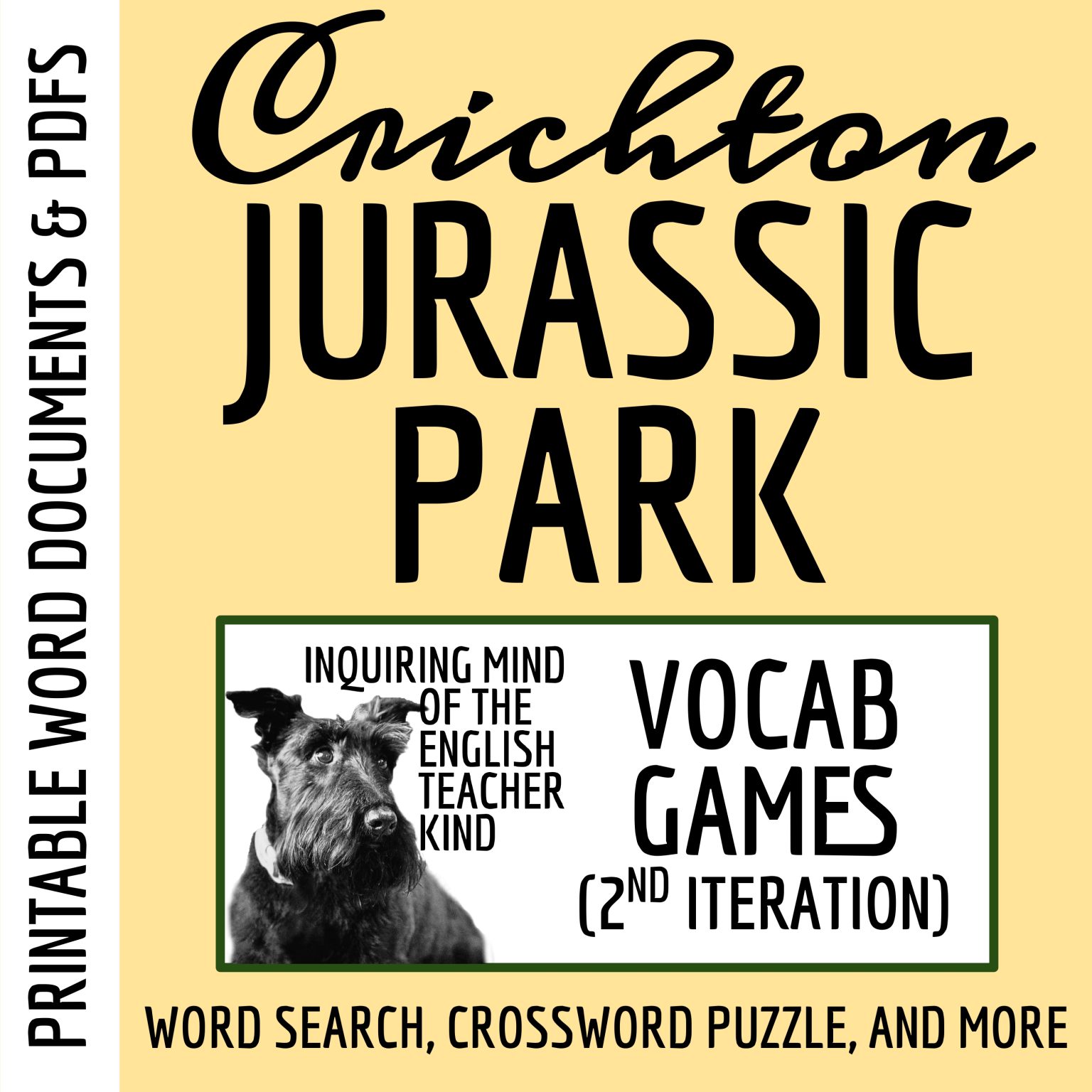 Jurassic Park by Michael Crichton Vocabulary Games (Second Iteration ...