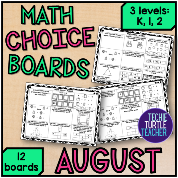 Math Choice Board August Early Finisher Activities Differentiated K ...