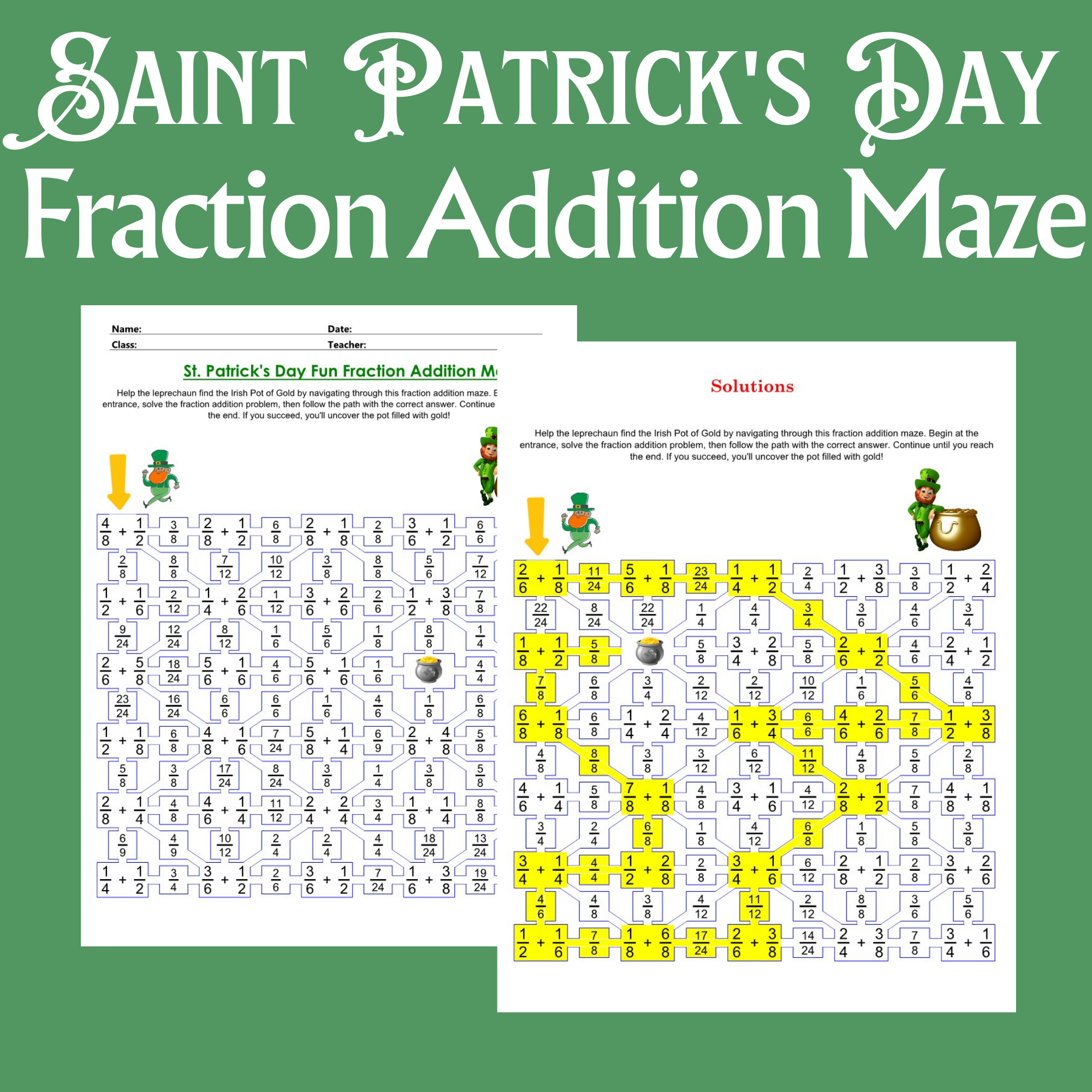 St. Patrick’s Day Math Fraction Multiplication Maze | Unlike ...