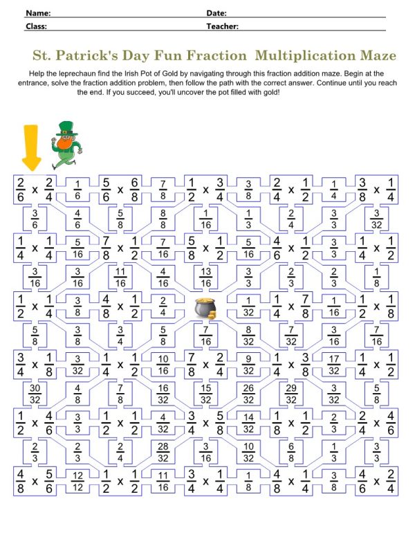 St. Patrick’s Day Math Fraction Multiplication Maze | Unlike ...