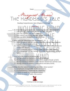 The Handmaid's Tale Chapters 18 through 30 Quizzes and Answer Keys ...