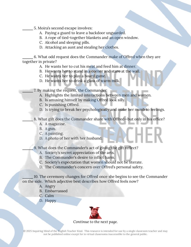 The Handmaid's Tale Chapters 18 through 30 Quizzes and Answer Keys | Made By Teachers