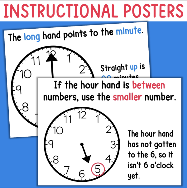 Telling Time to the Half Hour Worksheets Posters Matching Color By ...
