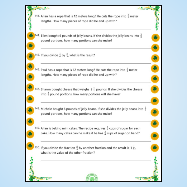 St. Patrick's Day Fractions Multiplication & Division Word Problems 19 ...