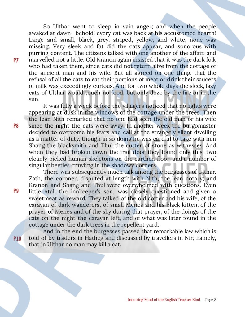 "The Cats of Ulthar" by H.P. Lovecraft Quiz and Answer Key | Made By ...