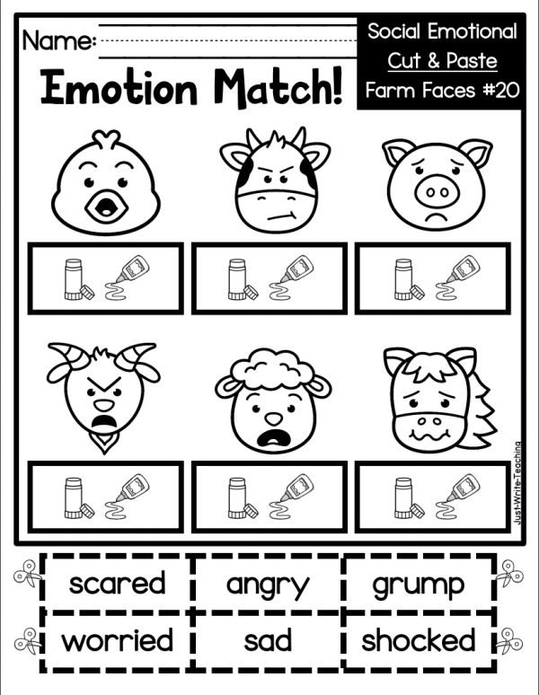 Social Emotional Learning - Farm Faces Emotion Match - Made By Teachers