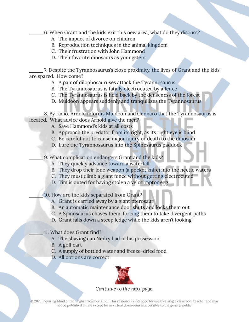 Jurassic Park Fifth Iteration Quiz, Analysis Worksheet, and Vocabulary ...