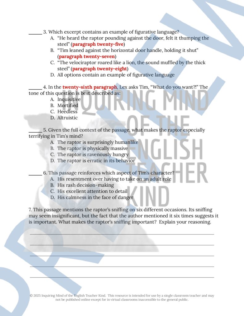 Jurassic Park Sixth Iteration Quiz, Analysis Worksheet, and Vocabulary ...