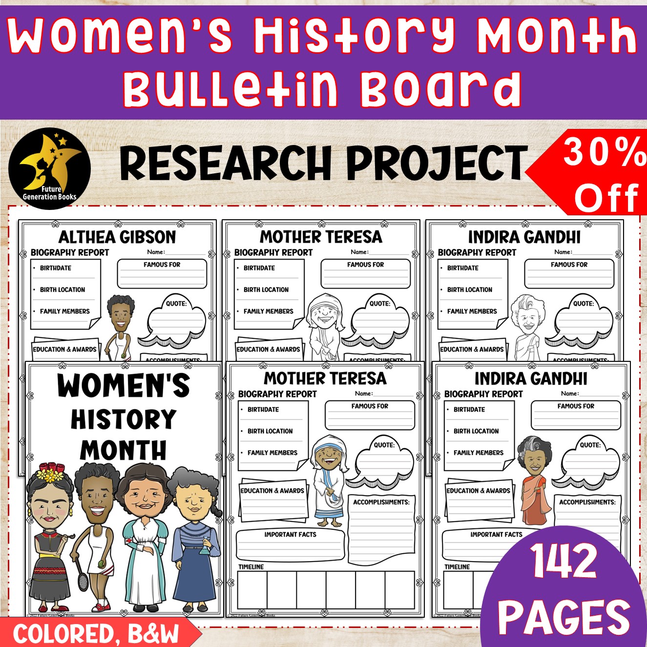 BUNDLE Women's History Month Research Project Bulletin Board Biography ...