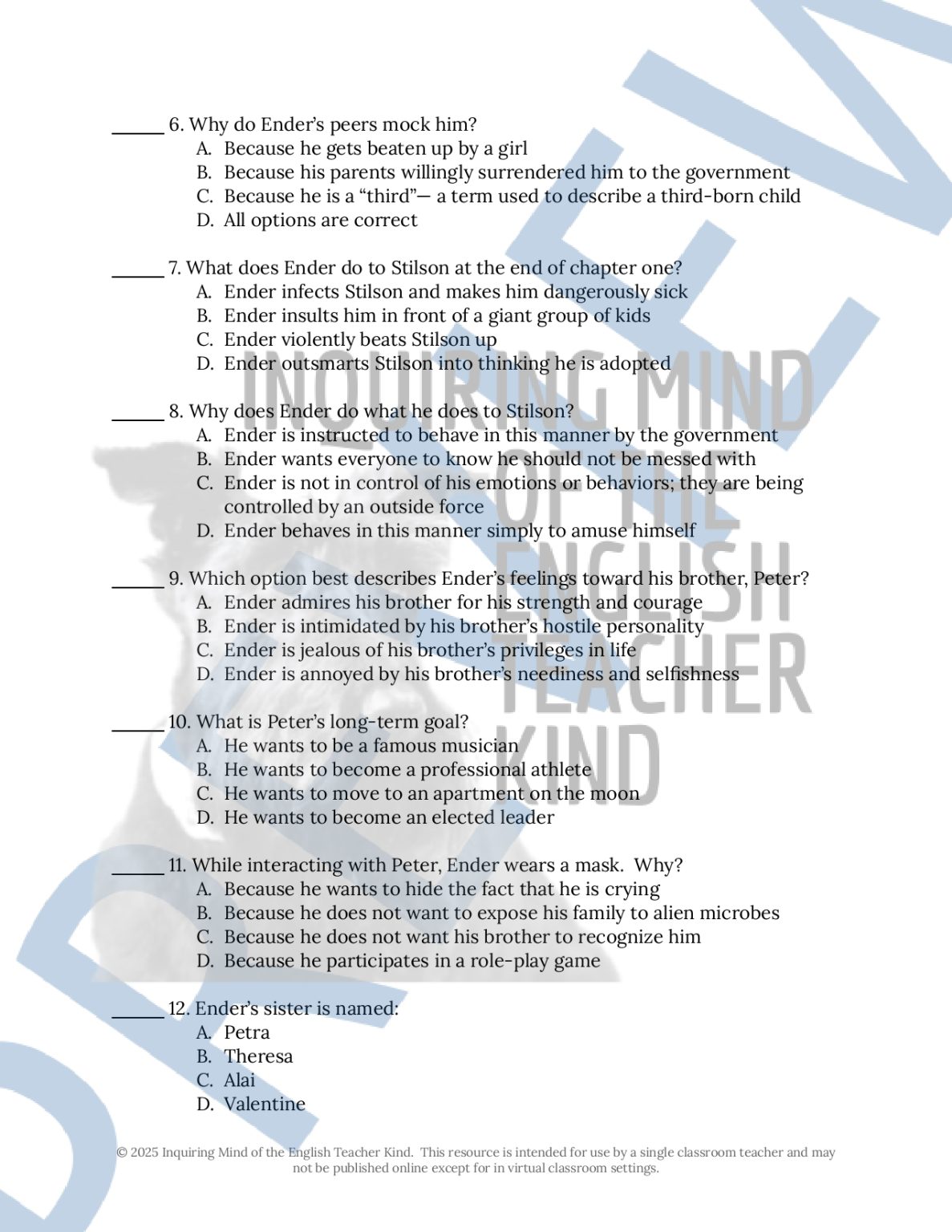 Ender's Game Quiz and Answer Key Bundle | Made By Teachers