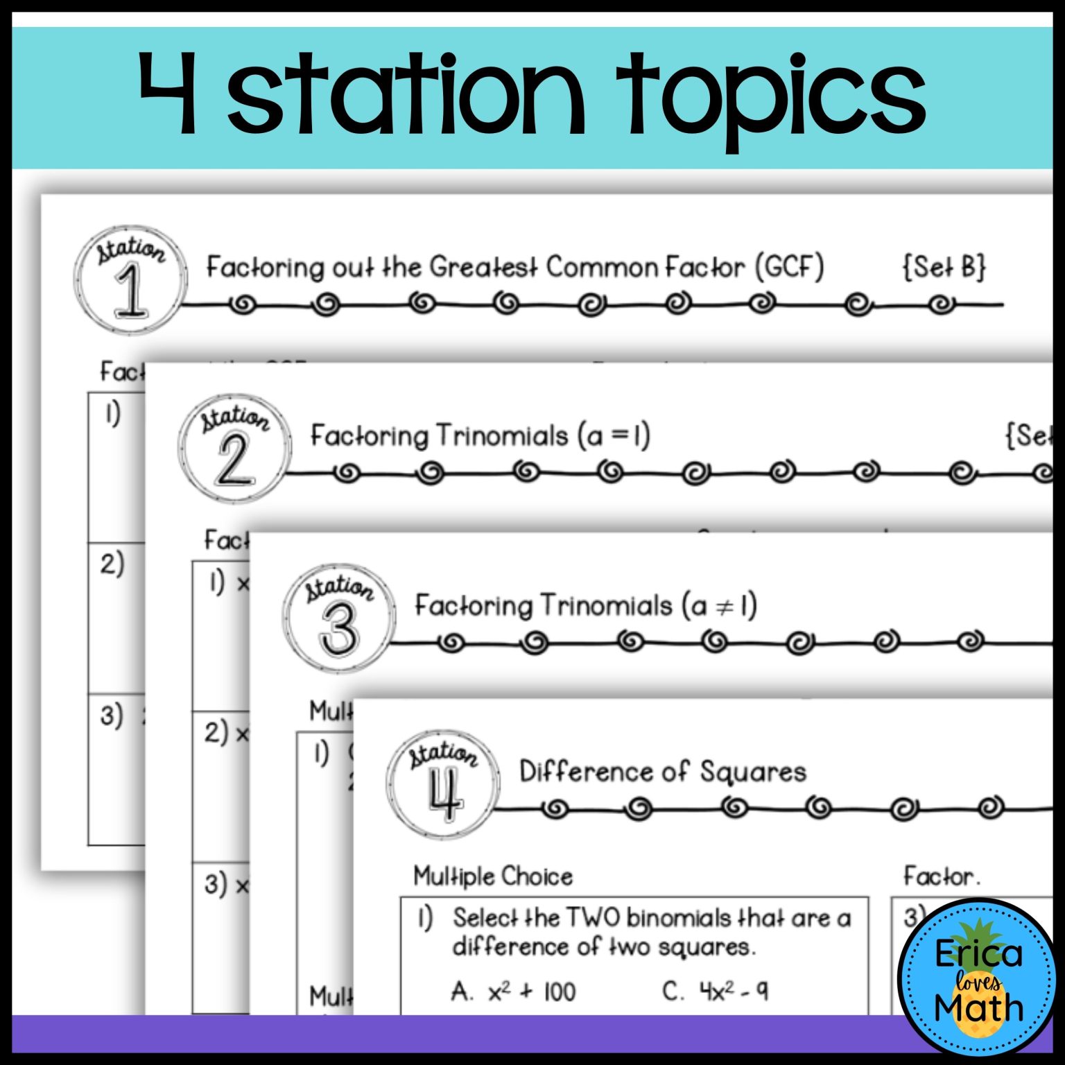 Factoring Polynomials Review Stations Activity | Differentiated ...