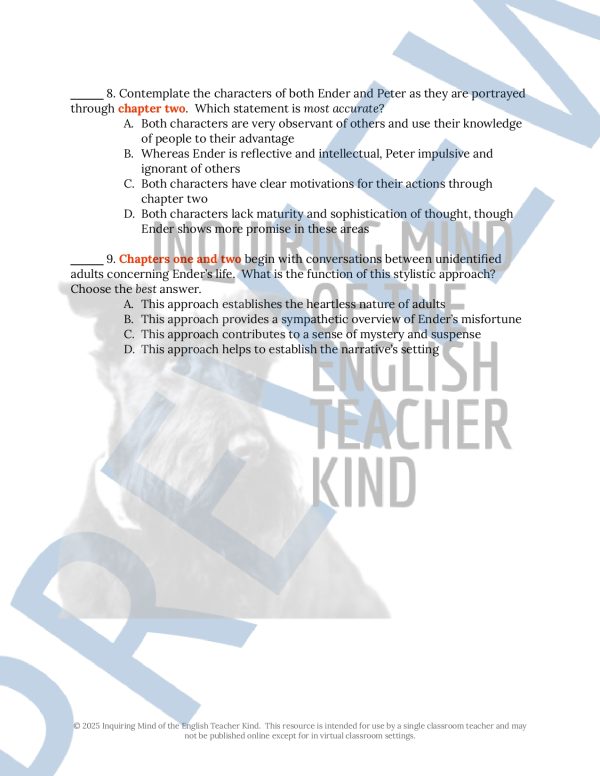 Ender's Game Chapters 1 and 2 Close Reading Analysis Worksheet | Made ...