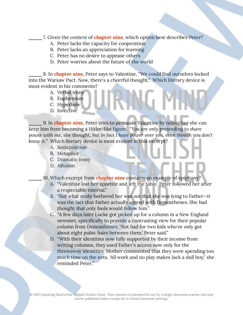 Ender's Game Chapters 9 and 10 Close Reading Analysis Worksheet | Made ...