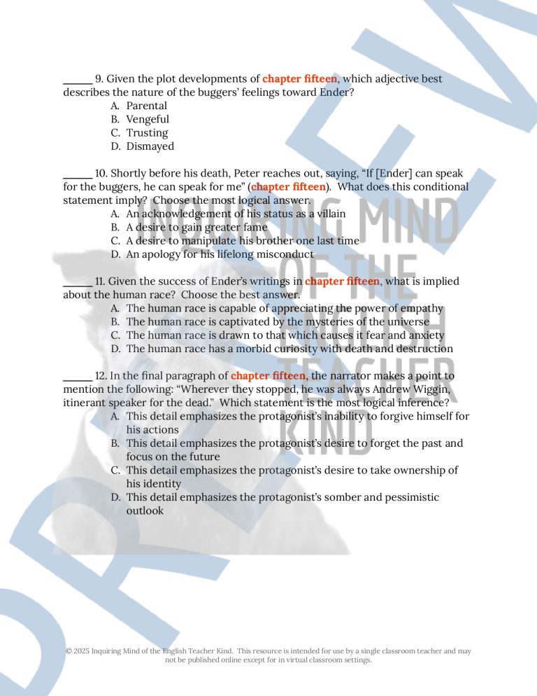 Ender's Game Chapters 14 and 15 Close Reading Analysis Worksheet | Made ...