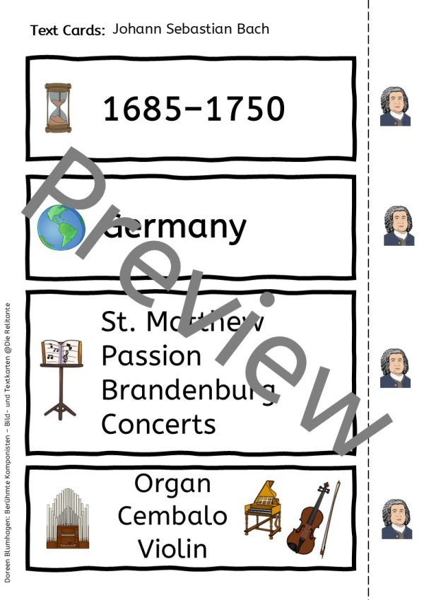 Johann Sebastian Bach – Composer Picture and Text Cards (Grades 3–6 ...