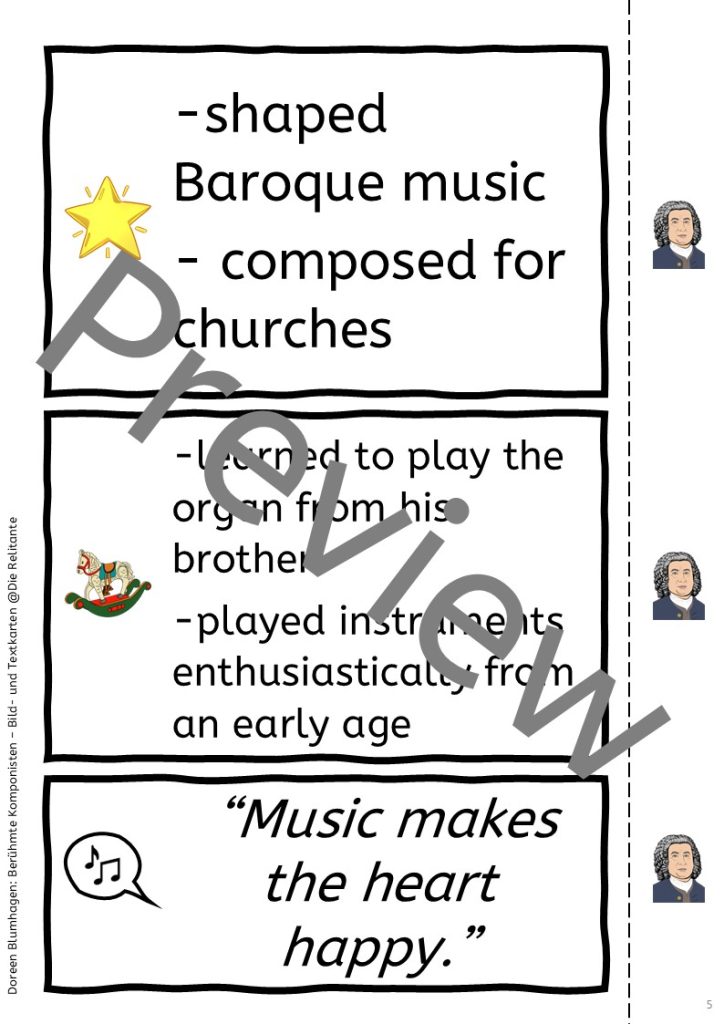 Johann Sebastian Bach – Composer Picture and Text Cards (Grades 3–6 ...