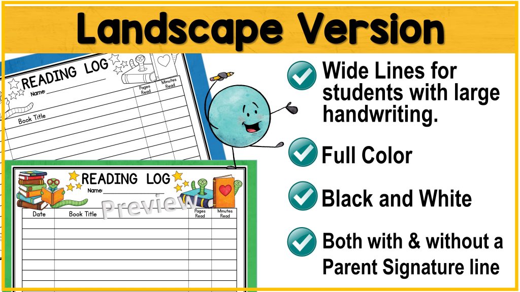 Bookworm Reading Log Printable for Homework Folders - Reading Goal ...