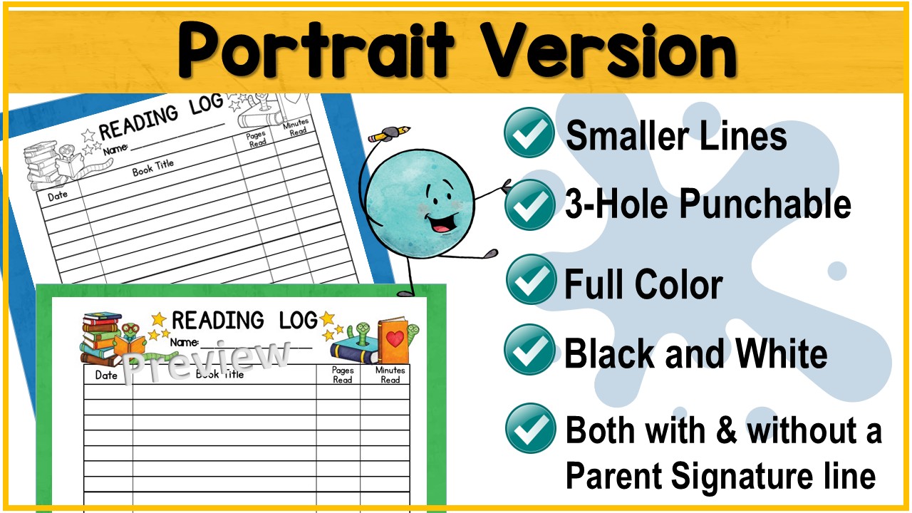 Bookworm Reading Log Printable for Homework Folders - Reading Goal ...