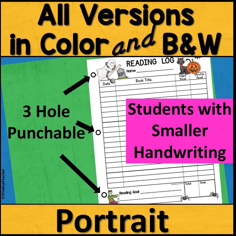 Halloween Reading Log - Printable for Homework Folders - Reading Goal ...