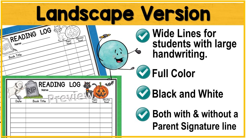 Halloween Reading Log - Printable for Homework Folders - Reading Goal ...