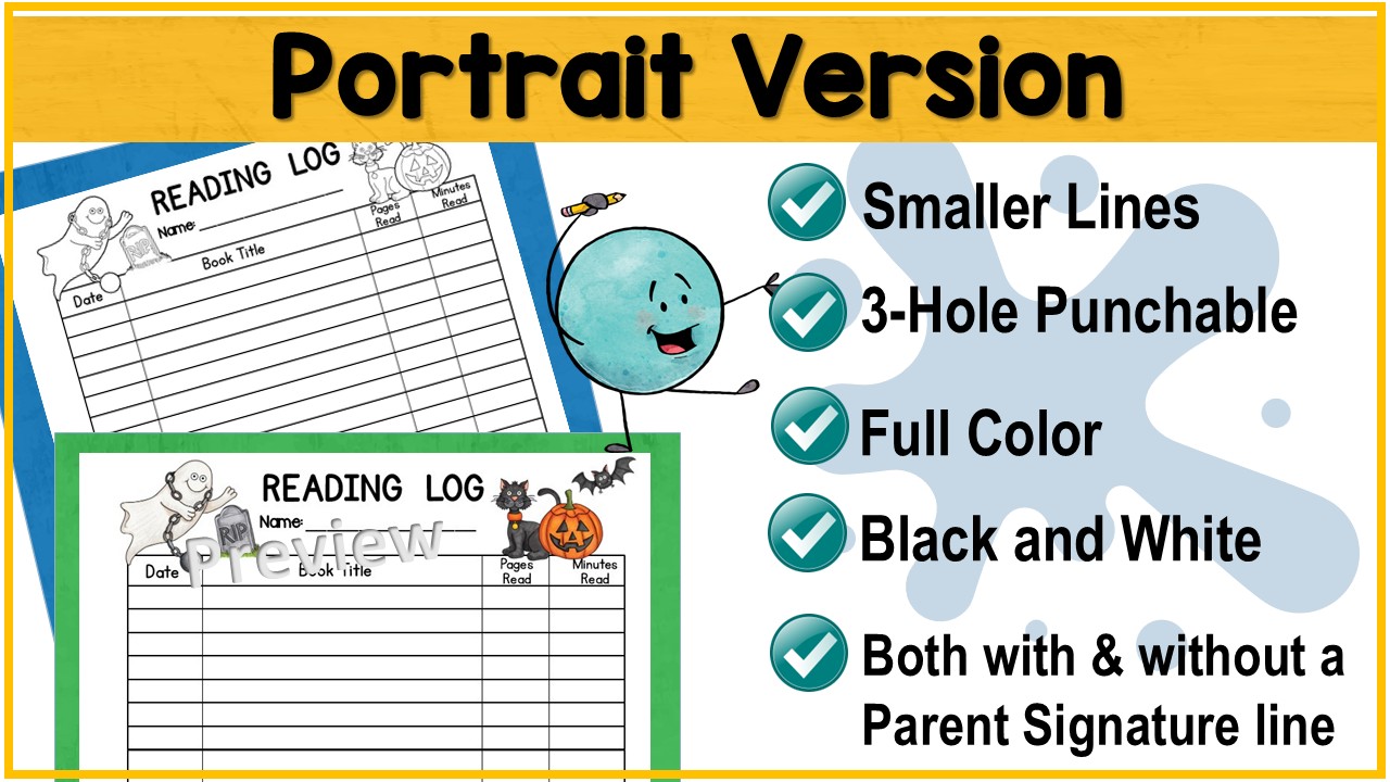 Halloween Reading Log - Printable for Homework Folders - Reading Goal ...