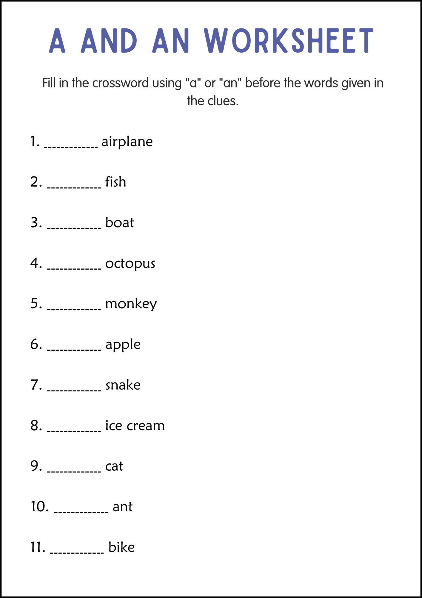 Printable Article A and An Grammar Worksheets for Grade 1, 2, 3 | Made ...
