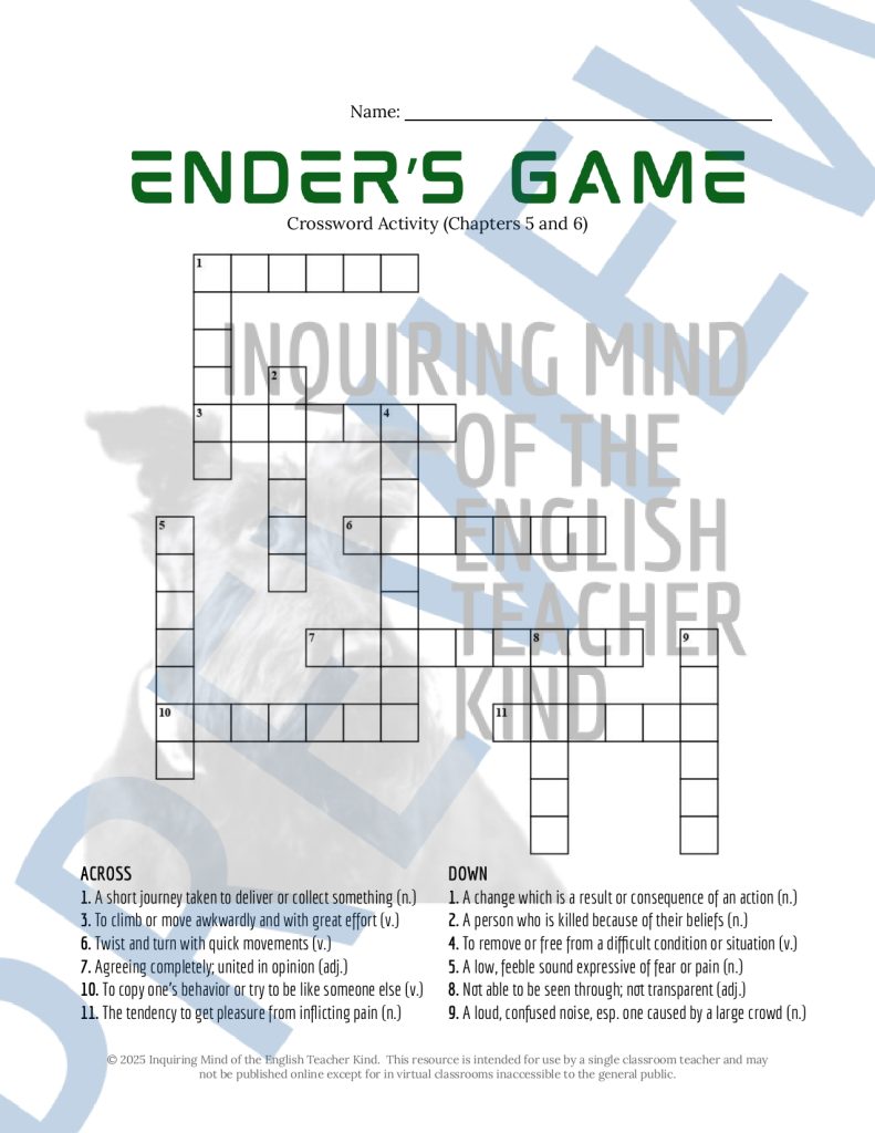 Ender's Game Chapters 5 and 6 Quiz, Analysis Worksheet, and Vocabulary ...