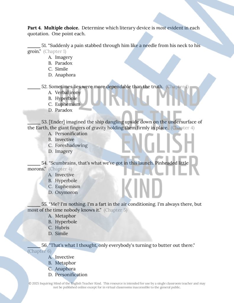 Ender's Game Test and Answer Key with Study Guide - Made By Teachers