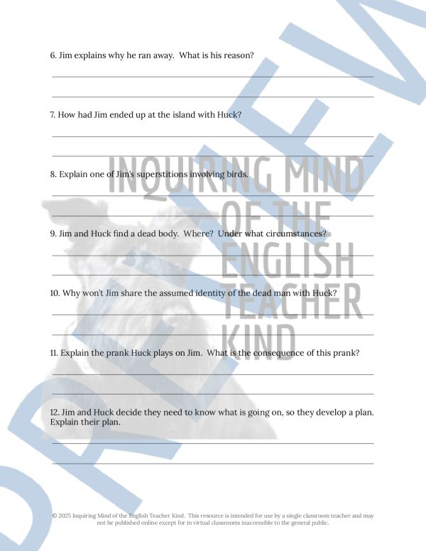 The Adventures of Huckleberry Finn Quiz and Answer Key (Chapters 8 ...