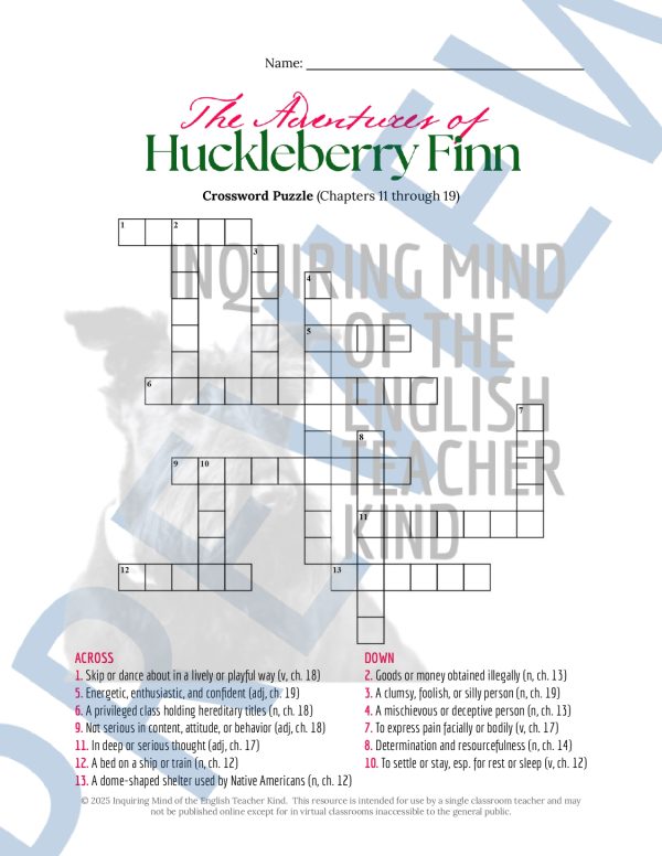 The Adventures of Huckleberry Finn Chapters 11 through 19 Vocabulary ...