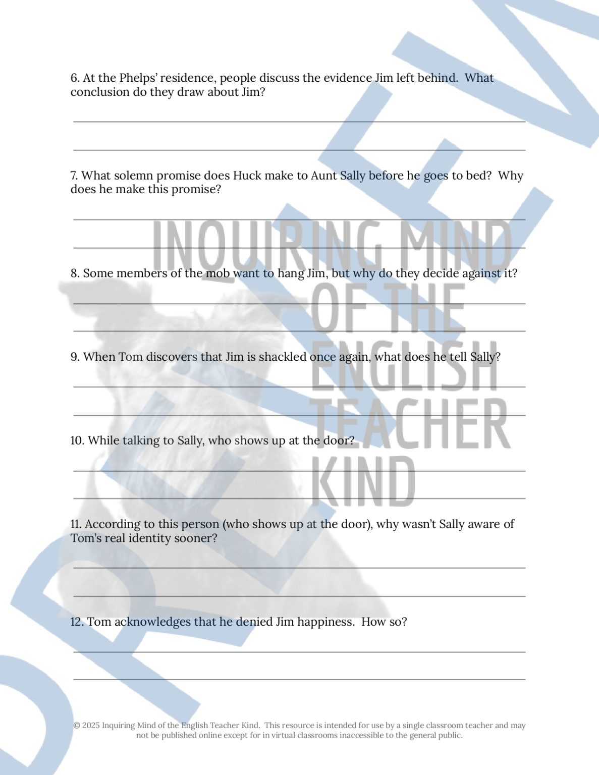 The Adventures of Huckleberry Finn by Mark Twain Quiz and Answer Key ...