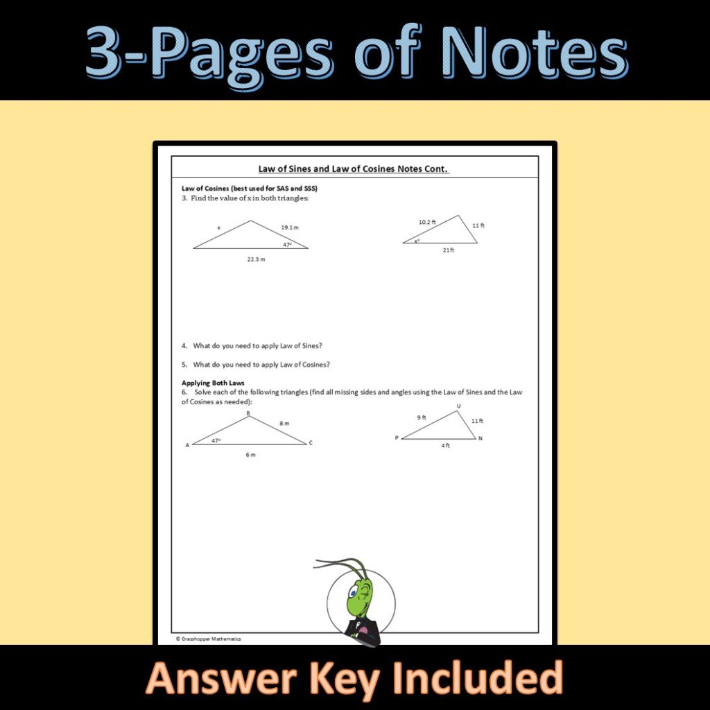 Law of Sines and Law of Cosines Geometry Guided Notes Trigonometry Unit ...