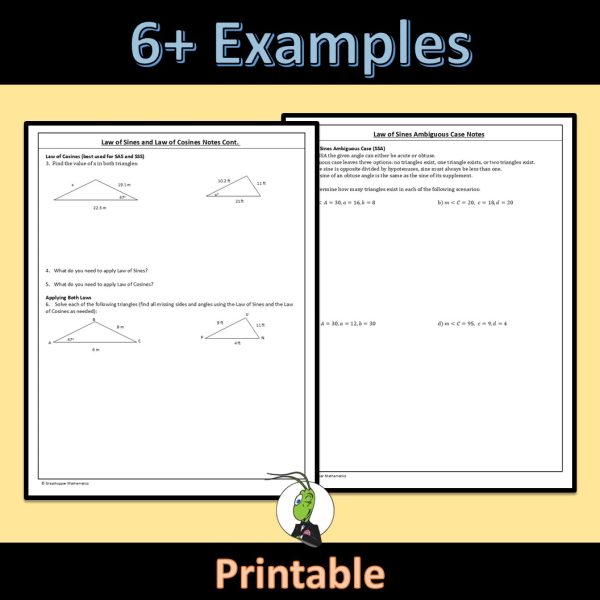 Law of Sines and Law of Cosines Geometry Guided Notes Trigonometry Unit ...