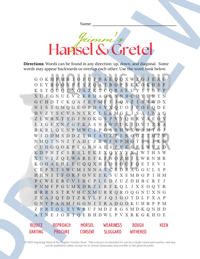 "Hansel and Gretel" Quiz, Close Reading Worksheet, and Vocabulary Games ...