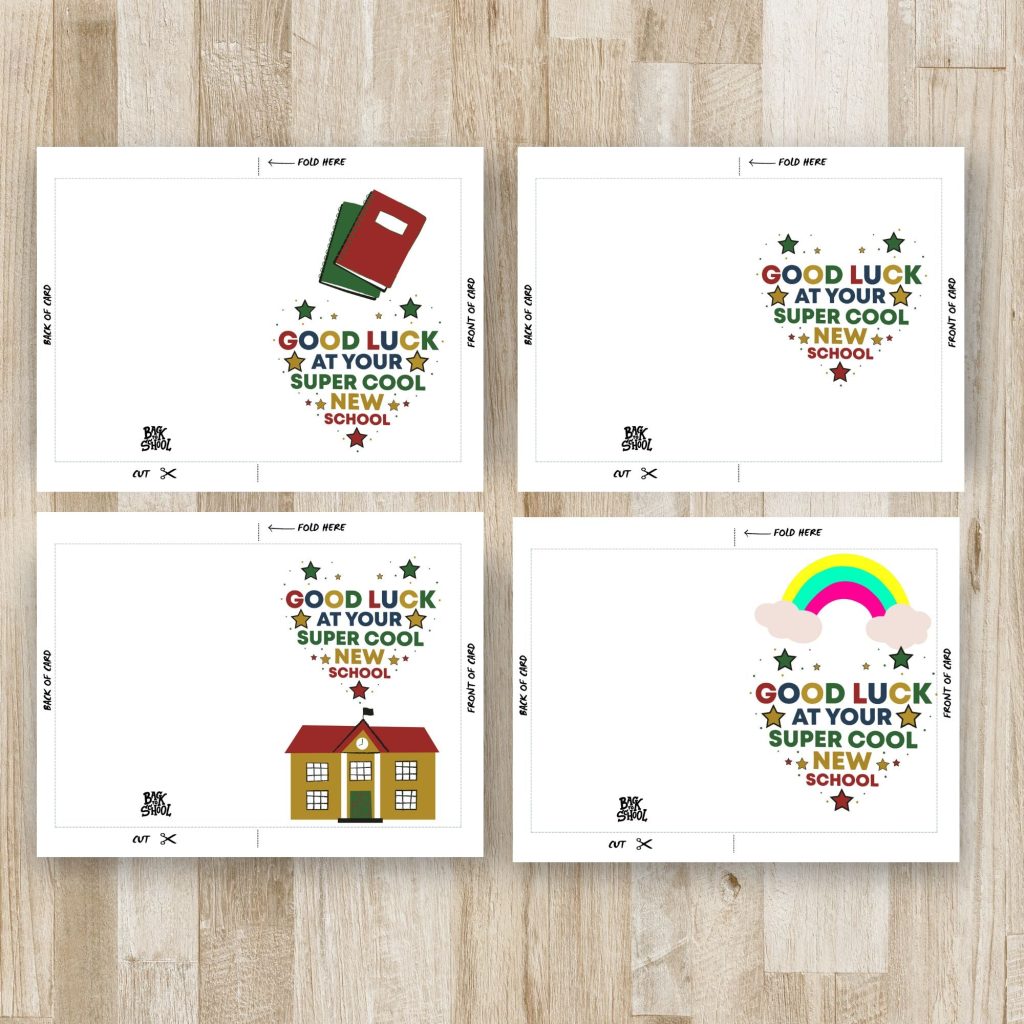 Printable “Good Luck at Your New School” Cards – Set of 4 Encouragement ...