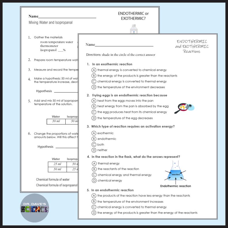 Endothermic and Exothermic Reactions Reading Comprehension Activity Lab ...