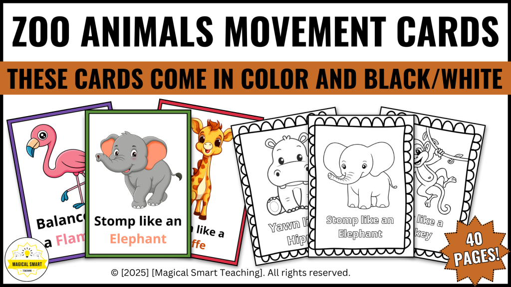 Zoo Animals Movement Cards / Brain Break - Gross Motor Skill Transition ...