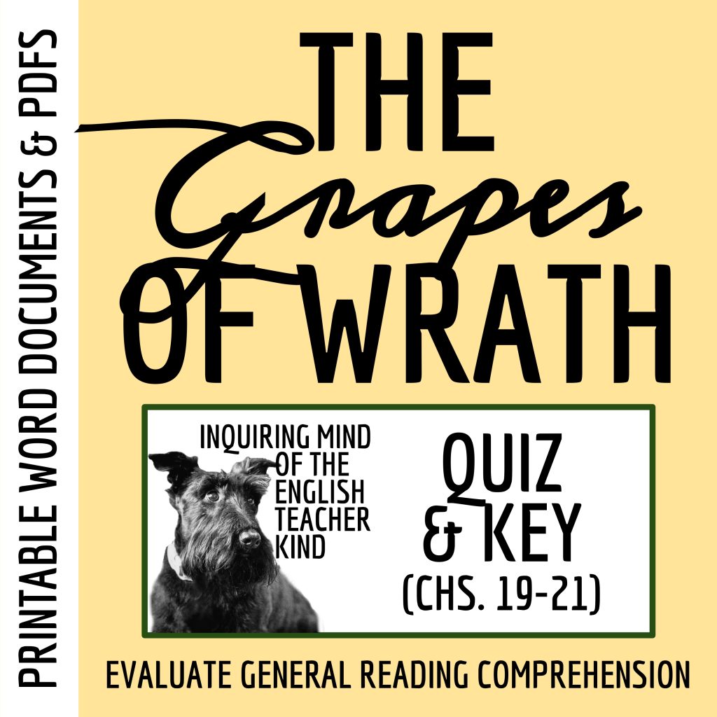 The Grapes of Wrath Quiz and Answer Key (Chapters 19, 20, and 21 ...