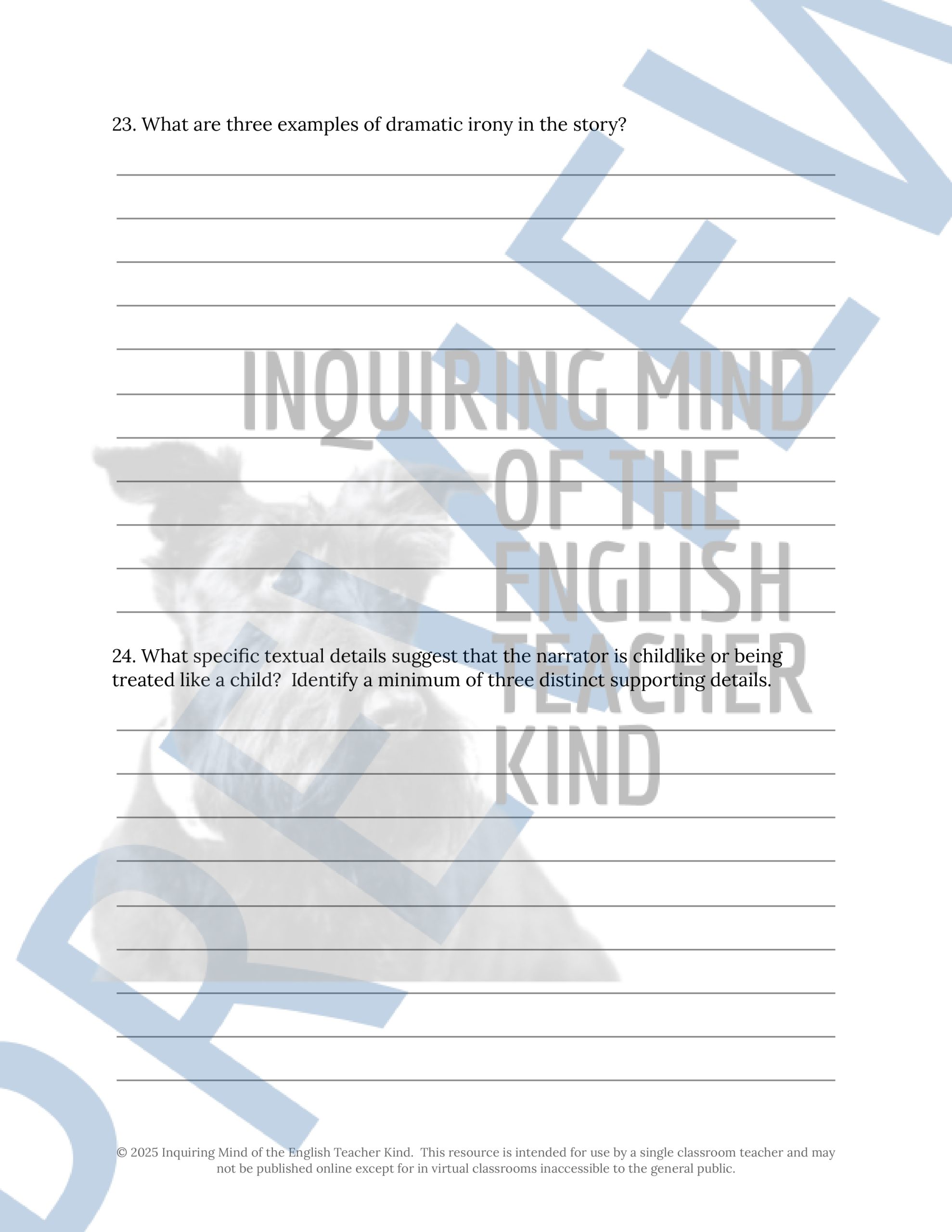 "The Yellow Wallpaper" Close Reading Analysis Worksheet for High School ...