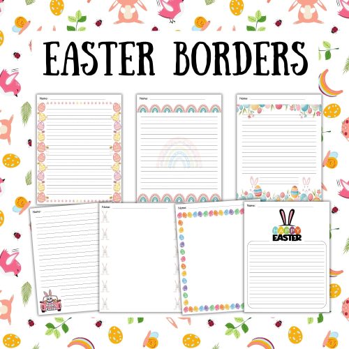 Cute Bunny, Eggs, Rabbit Borders Handwriting, Blank, Easter Writing ...