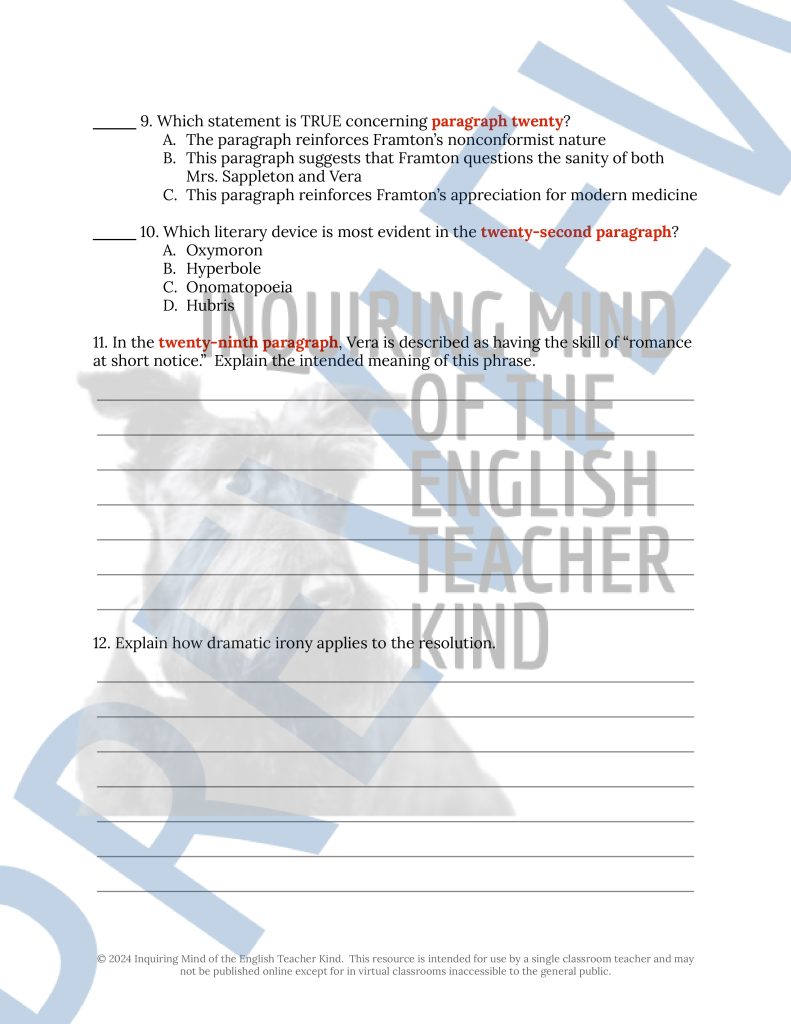 "The Open Window" by Saki Close Reading Worksheet and Emergency Lesson ...