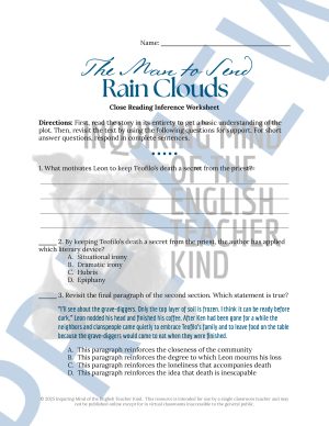 "The Man to Send Rain Clouds" Quiz, Analysis Worksheet, and Vocabulary ...