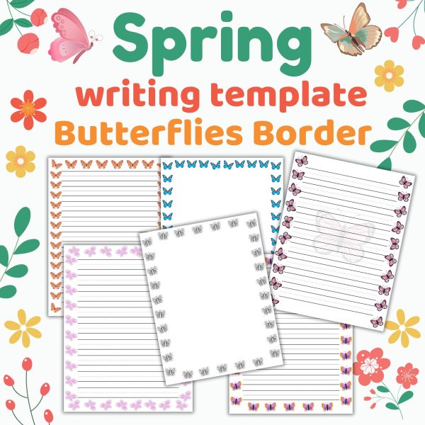 Spring Writing Template Butterflies Border Worksheet Blank , Lined ...
