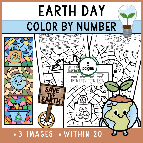 Earth Day Color by Number | Addition & Subtraction Color by Number | up ...