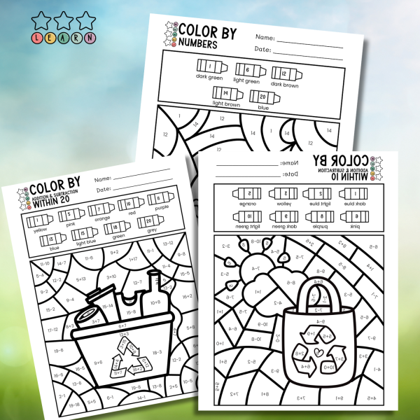 Earth Day Color by Number | Addition & Subtraction Color by Number | up ...