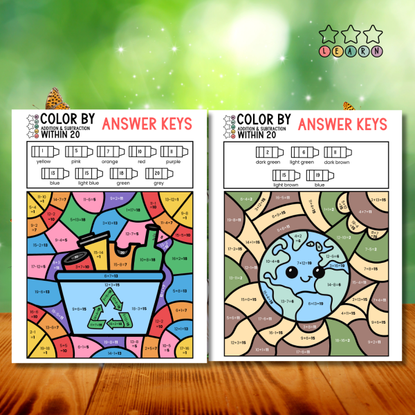 Earth Day Color by Number | Addition & Subtraction Color by Number | up ...