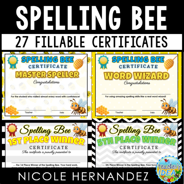 Spelling Bee Certificates - EDITABLE - Made By Teachers