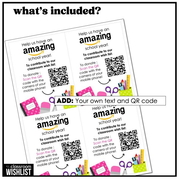 Amazon Classroom Wishlist QR Code Editable Cards - Back To School - PTA ...