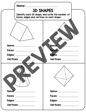 3D Shapes Faces, Edges and Vertices Worksheets | Counting & Matching ...